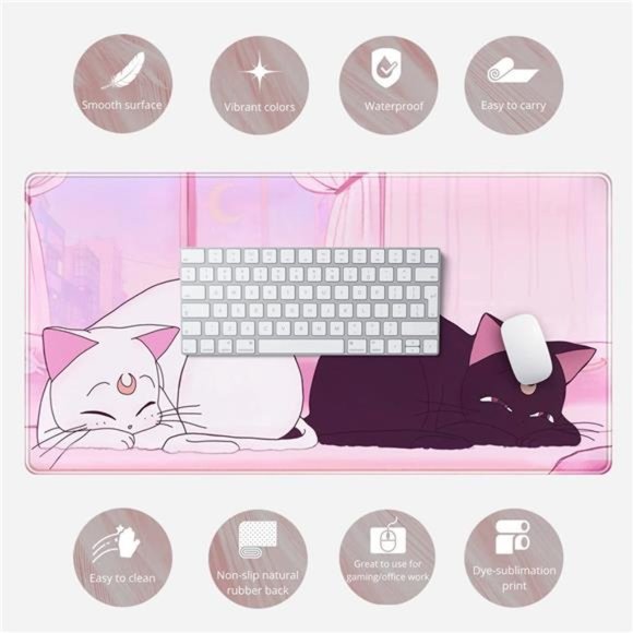 Other | Desk Pad Pink Anime White Cat Black Cat Gaming Mouse Pad Large ...
